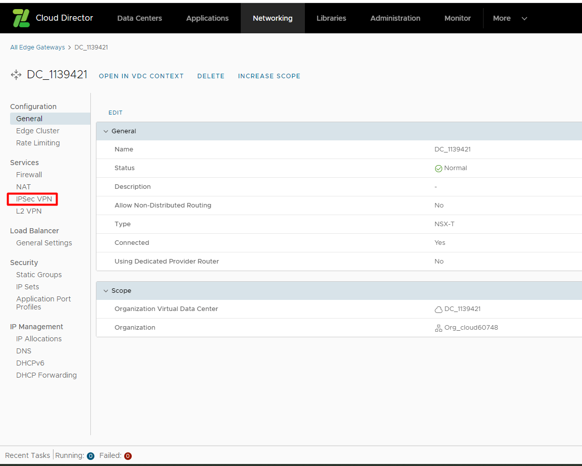 Add IPSec VPN Tunnel NSX-T – Zettagrid Indonesia Support